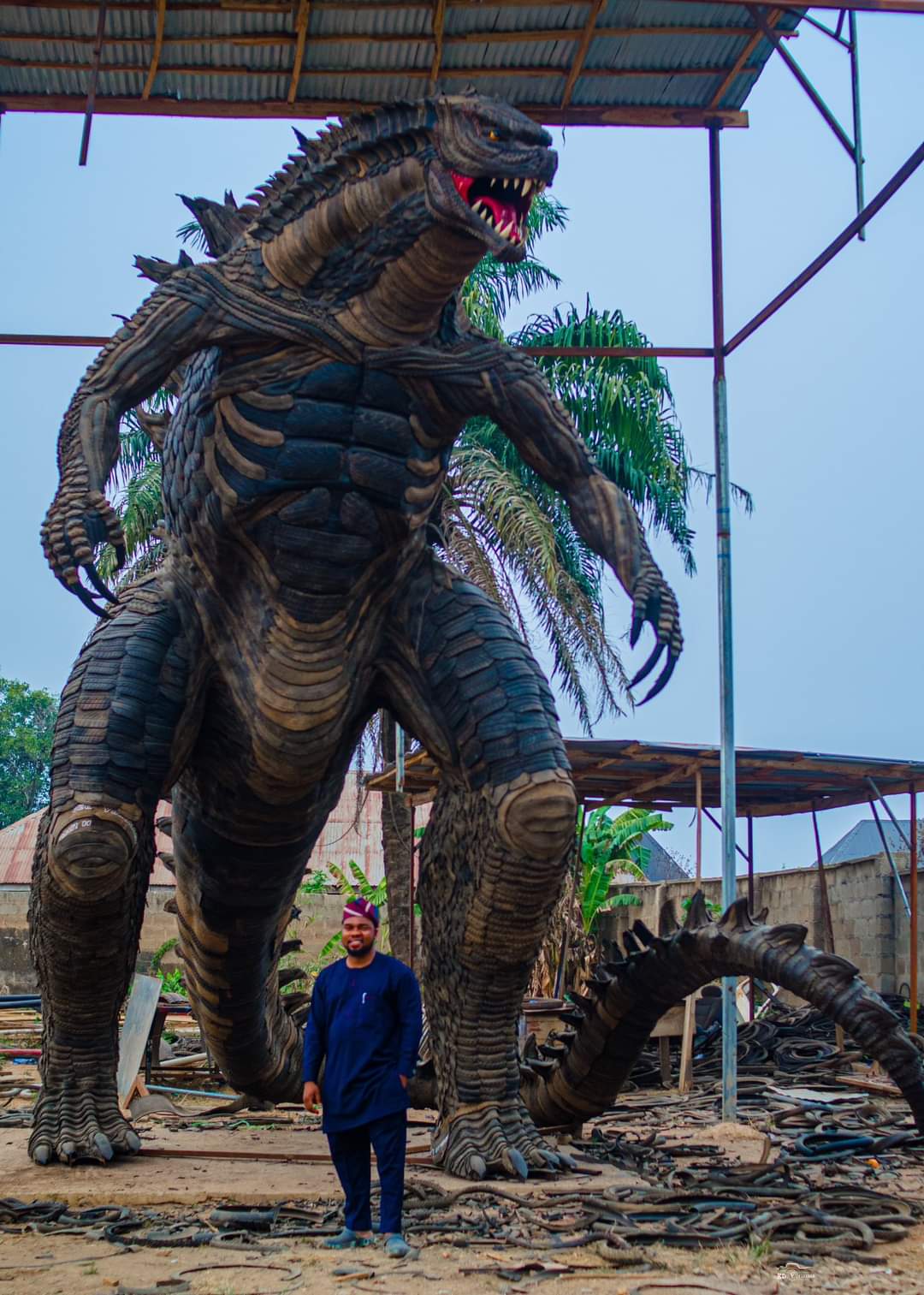 Nigerians built a 24-foot tall Godzilla statue out of recycled tires!